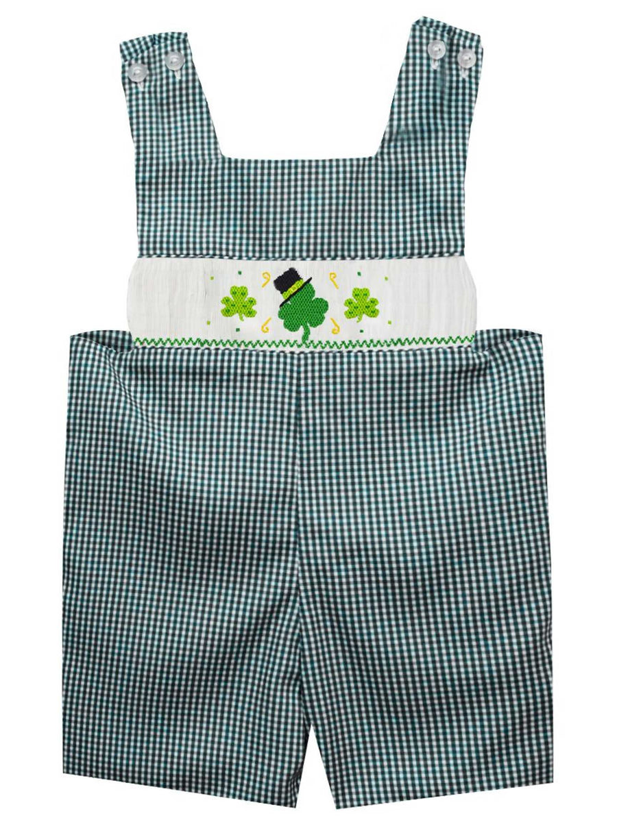 Shamrocks Smocked Gingham Shortall | Posh Tots Children's Boutique