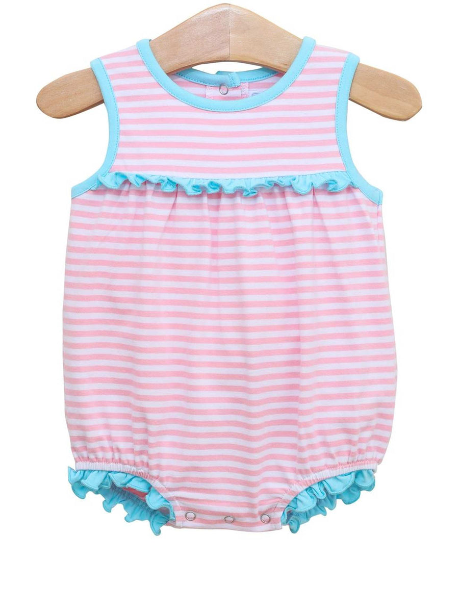 Hazel Bubble- Light Pink Stripe/Aqua | Posh Tots Children's Boutique