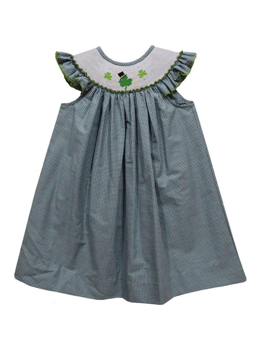 Shamrock Smocked Gingham Angel Wing Dress | Posh Tots Children's Boutique