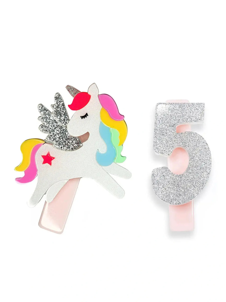 Unicorn Birthday #5 Alligator Clips | Posh Tots Children's Boutique