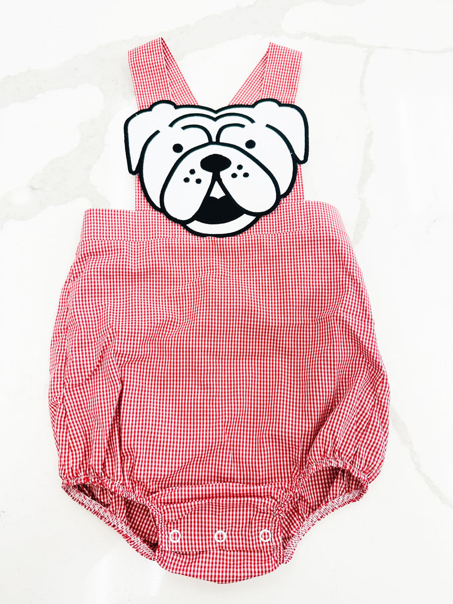 Bulldog Applique Red Boy Bubble | Posh Tots Children's Boutique