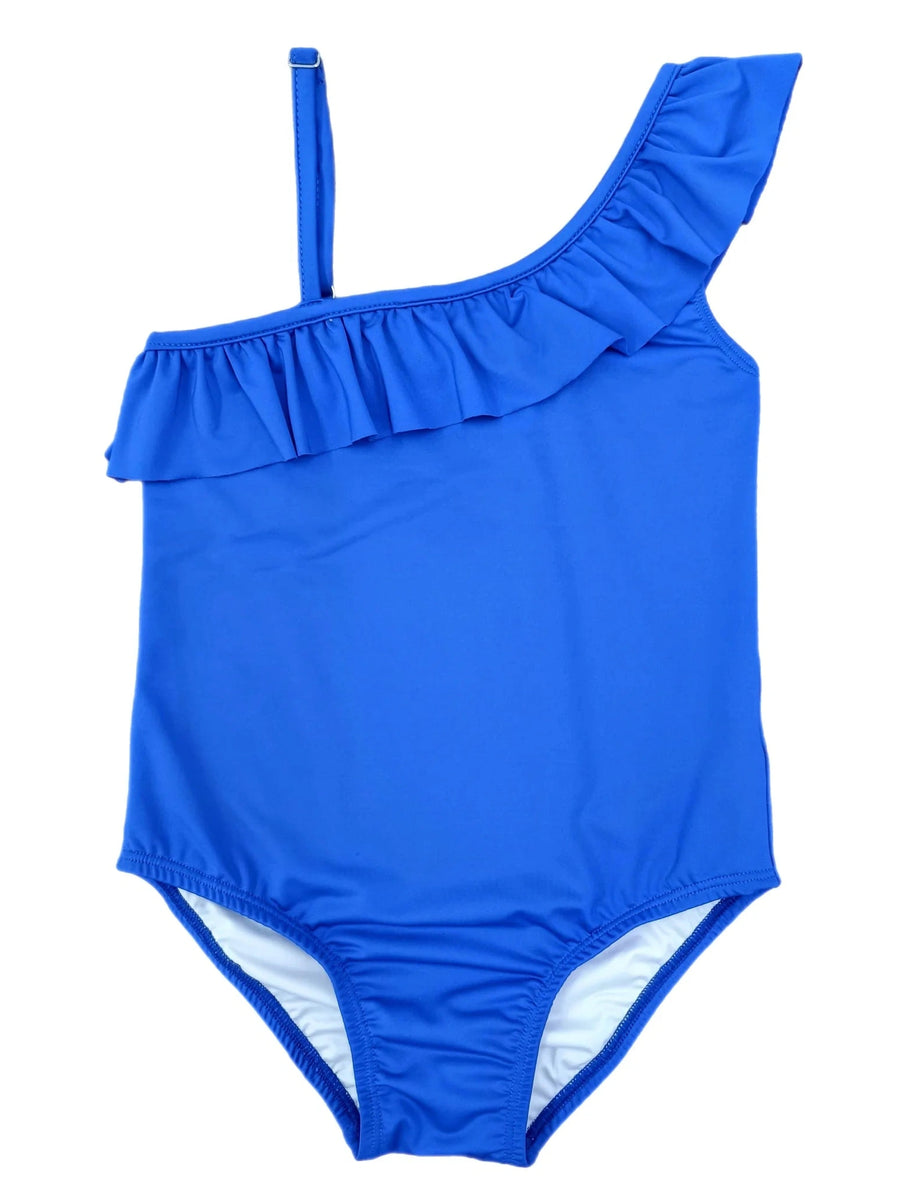 One Piece Ruffle Shoulder Swimsuit | Posh Tots Children's Boutique