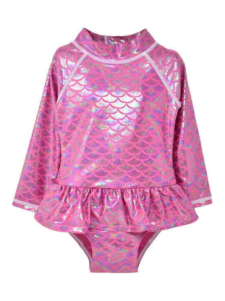 Alissa Infant Rashguard Swimsuit - Shiny Pink Scales | Posh Tots ...