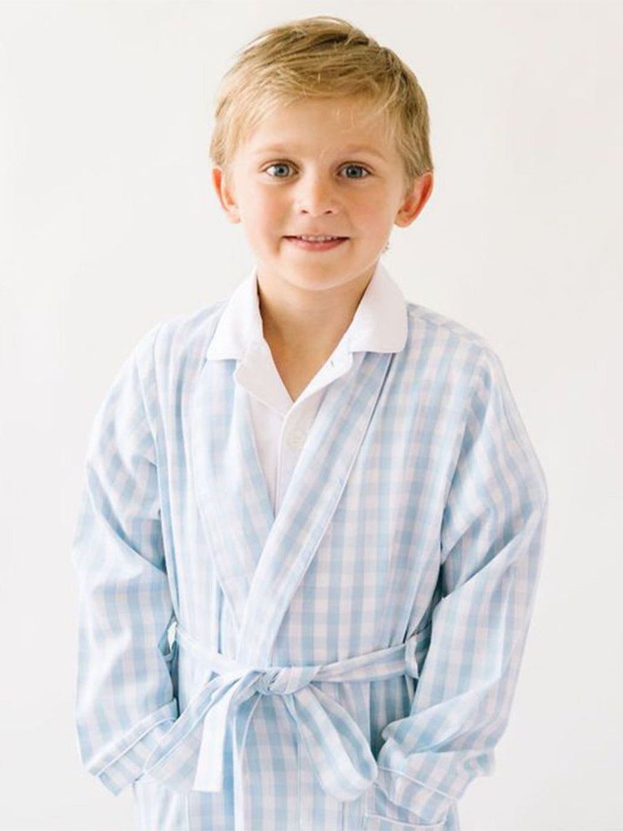 Light Blue Gingham Robe | Posh Tots Children's Boutique